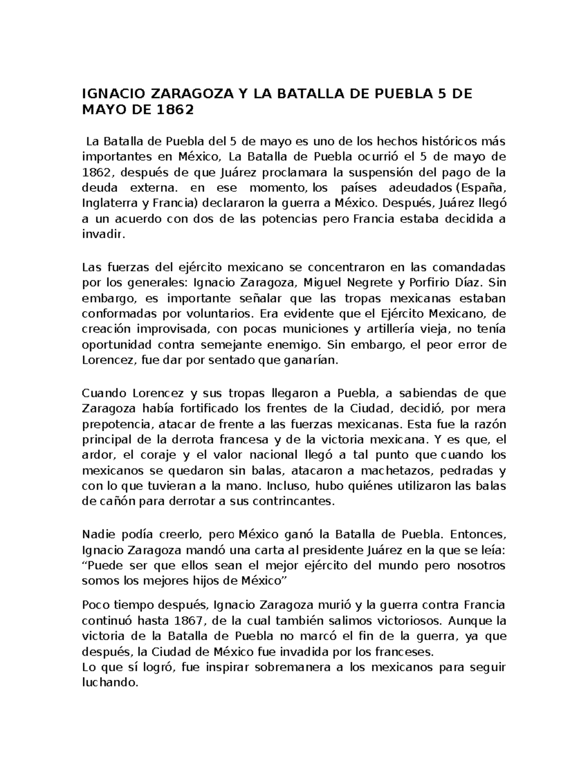 Ignacio Zaragoza Y LA Batalla DE Puebla 5 DE MAYO DE 1862 - IGNACIO ...