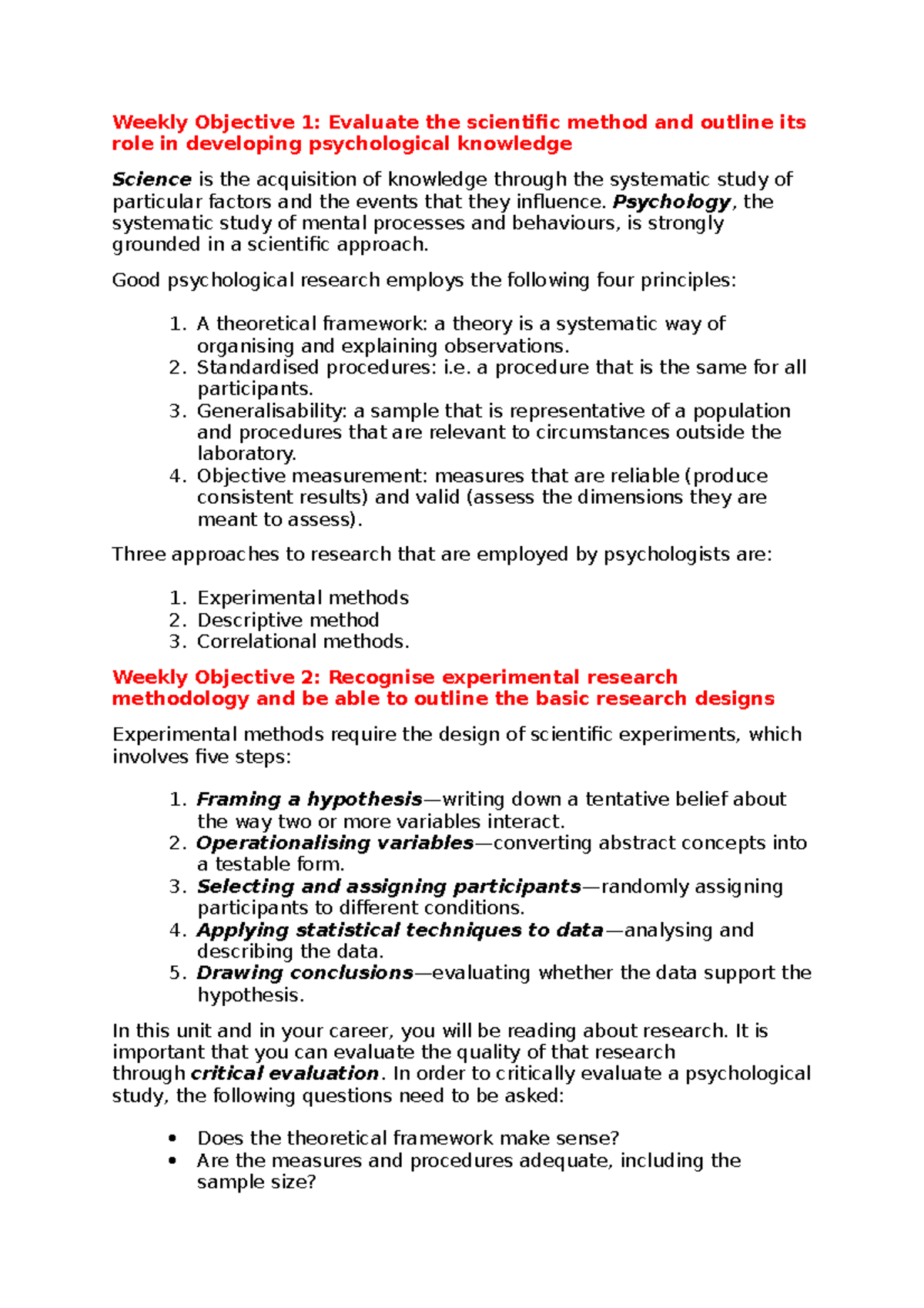 Teacher -Week 1 summary - Weekly Objective 1: Evaluate the scientific method and outline its ...