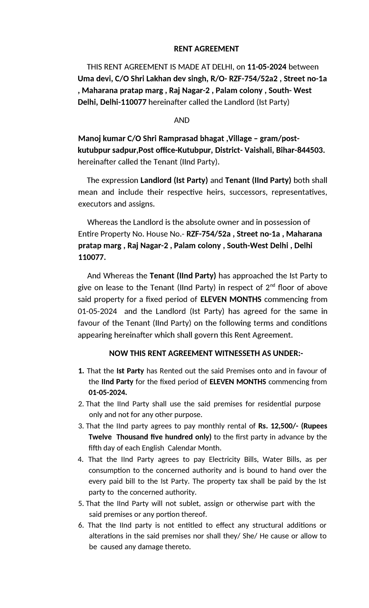 RENT- Agreement second floor MONI - RENT AGREEMENT THIS RENT AGREEMENT ...