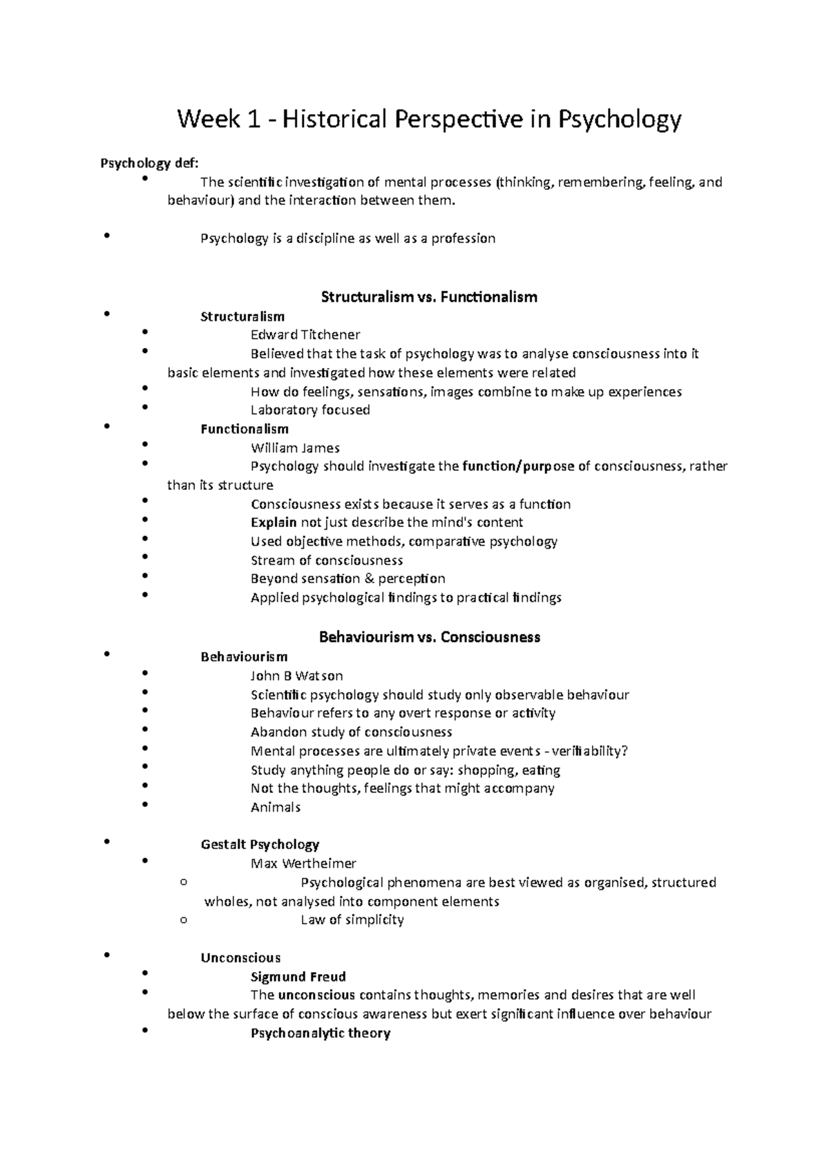 Lecture 1 - Historical Perspective in Psychology - Week 1 - Historical ...
