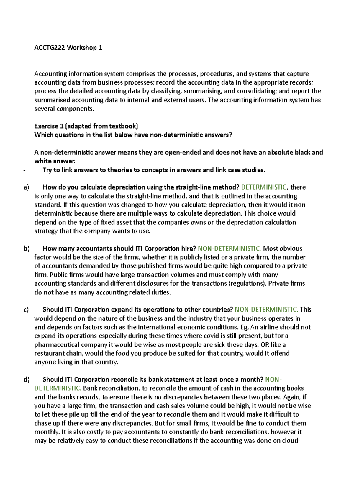 1. Intro to AIS - Workshop - ACCTG222 Workshop 1 Accounting information ...