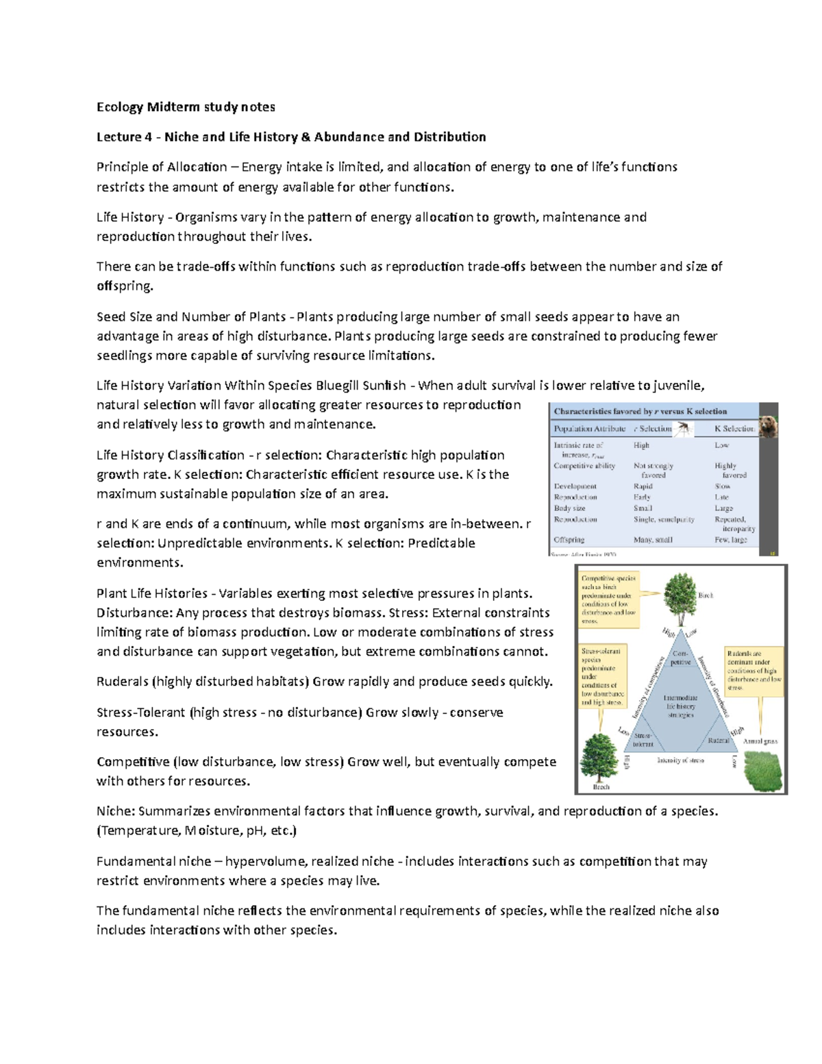 Ecology Midterm Study Notes - Ecology Midterm study notes Lecture 4 ...