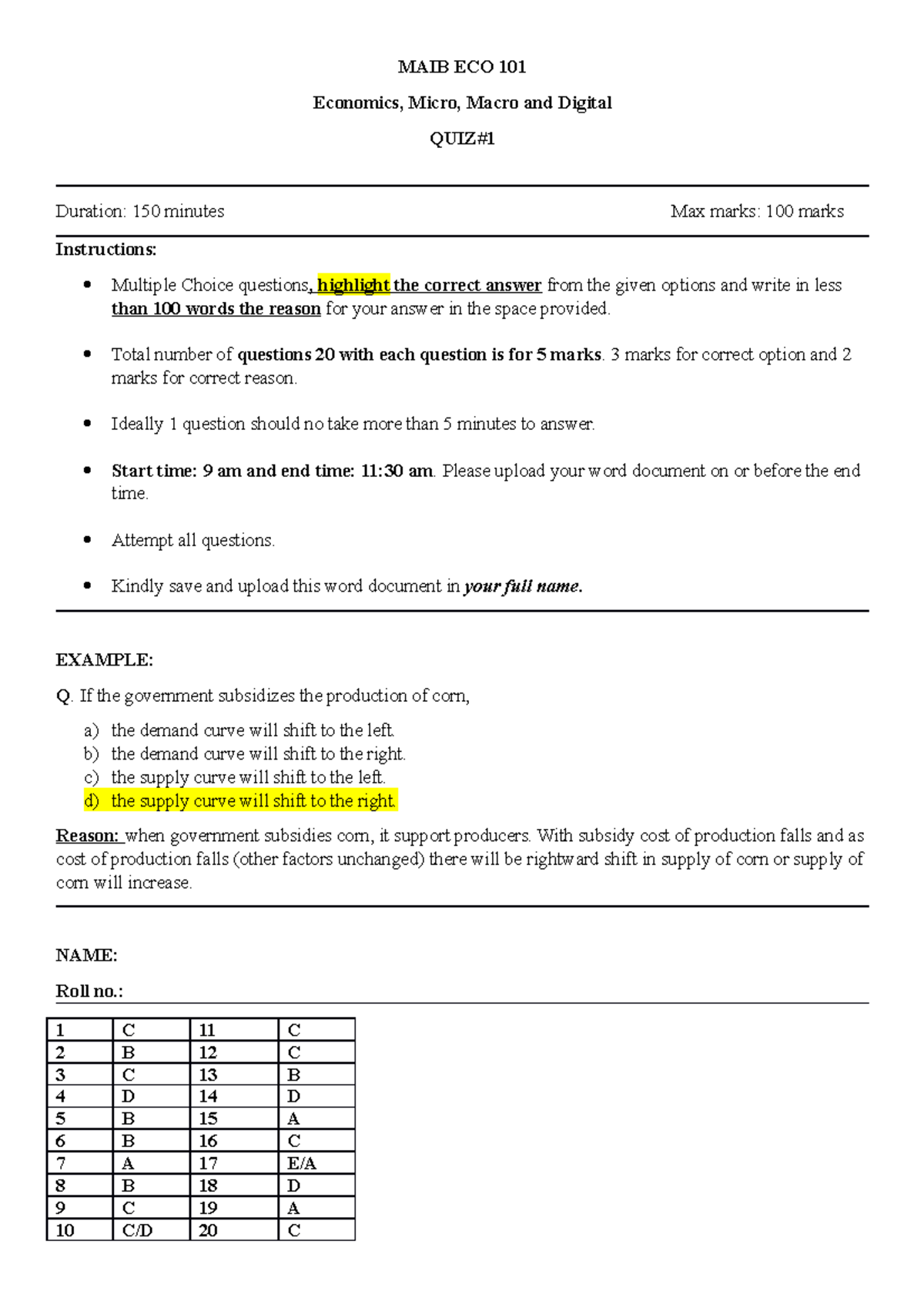 MAIB ECO 101 QUIZ#1 - answers - MAIB ECO 101 Economics, Micro, Macro ...