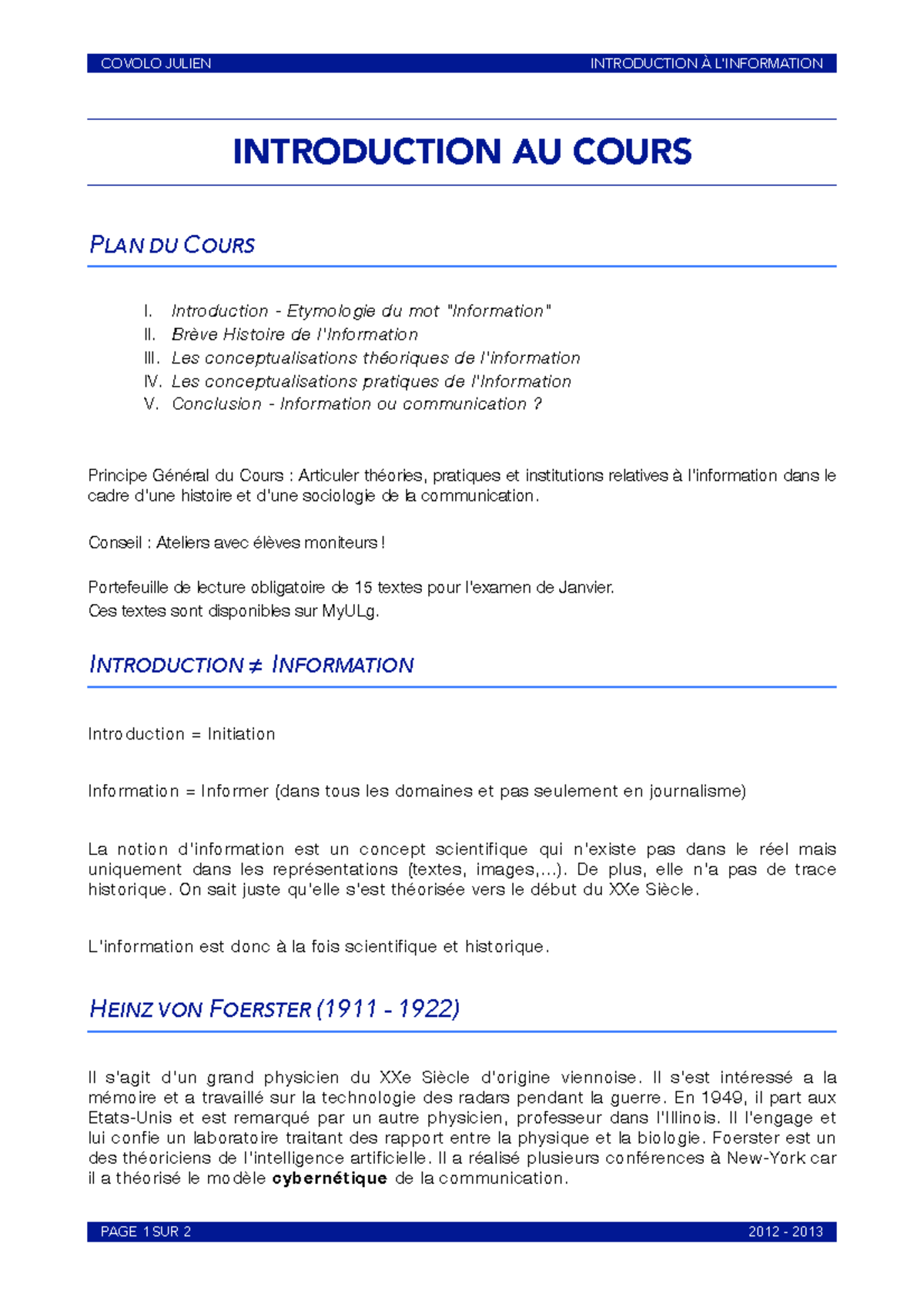 Synthèse d'Introduction à l'Information - Pascal Durant - INTRODUCTION ...