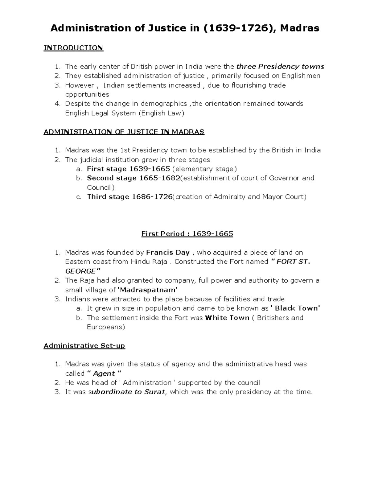Administration of Justice in (1639-1726), Madras - INTRODUCTION The ...