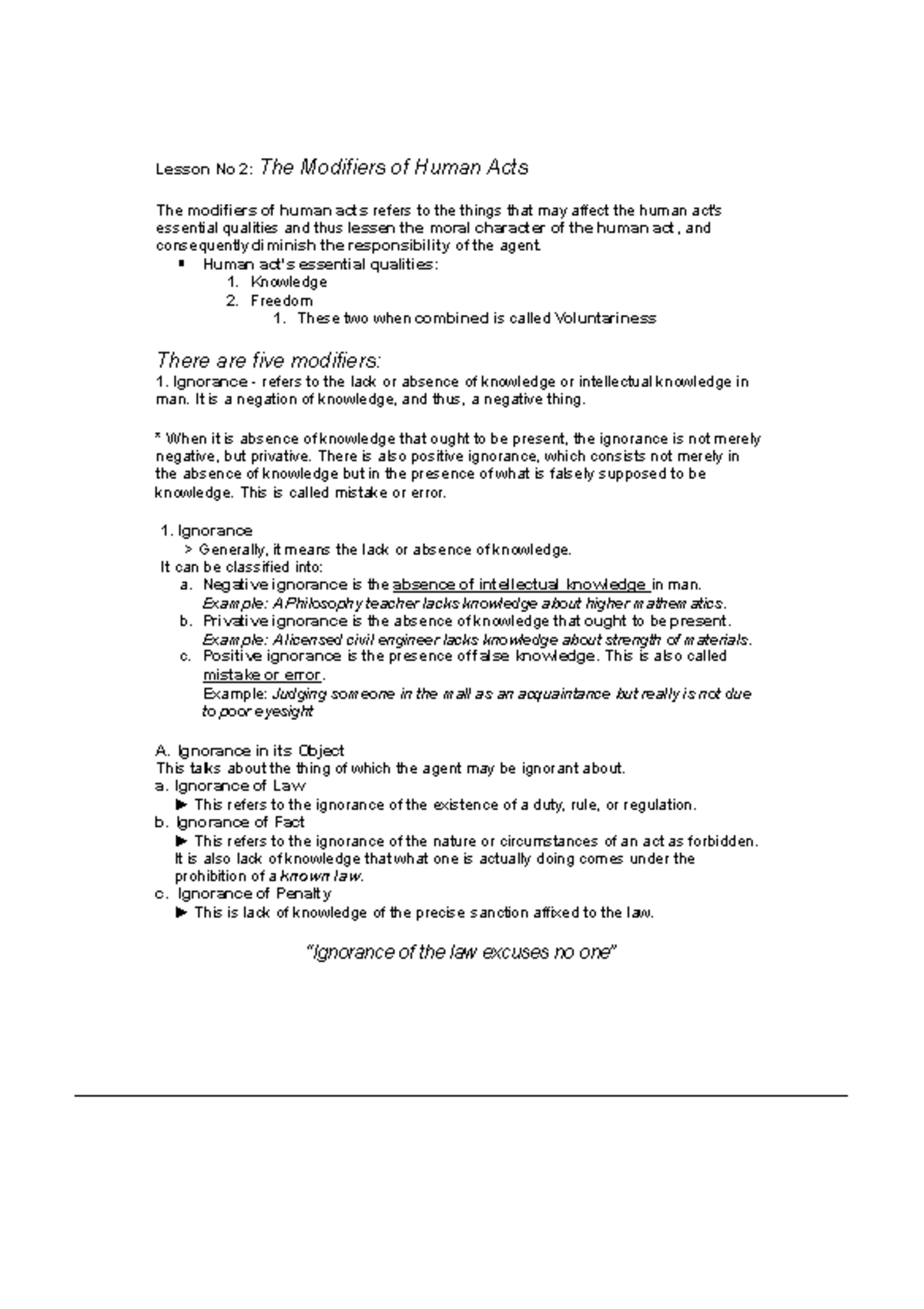 Lesson 3 Modifiers - Lesson No 2: The Modifiers of Human Acts The ...