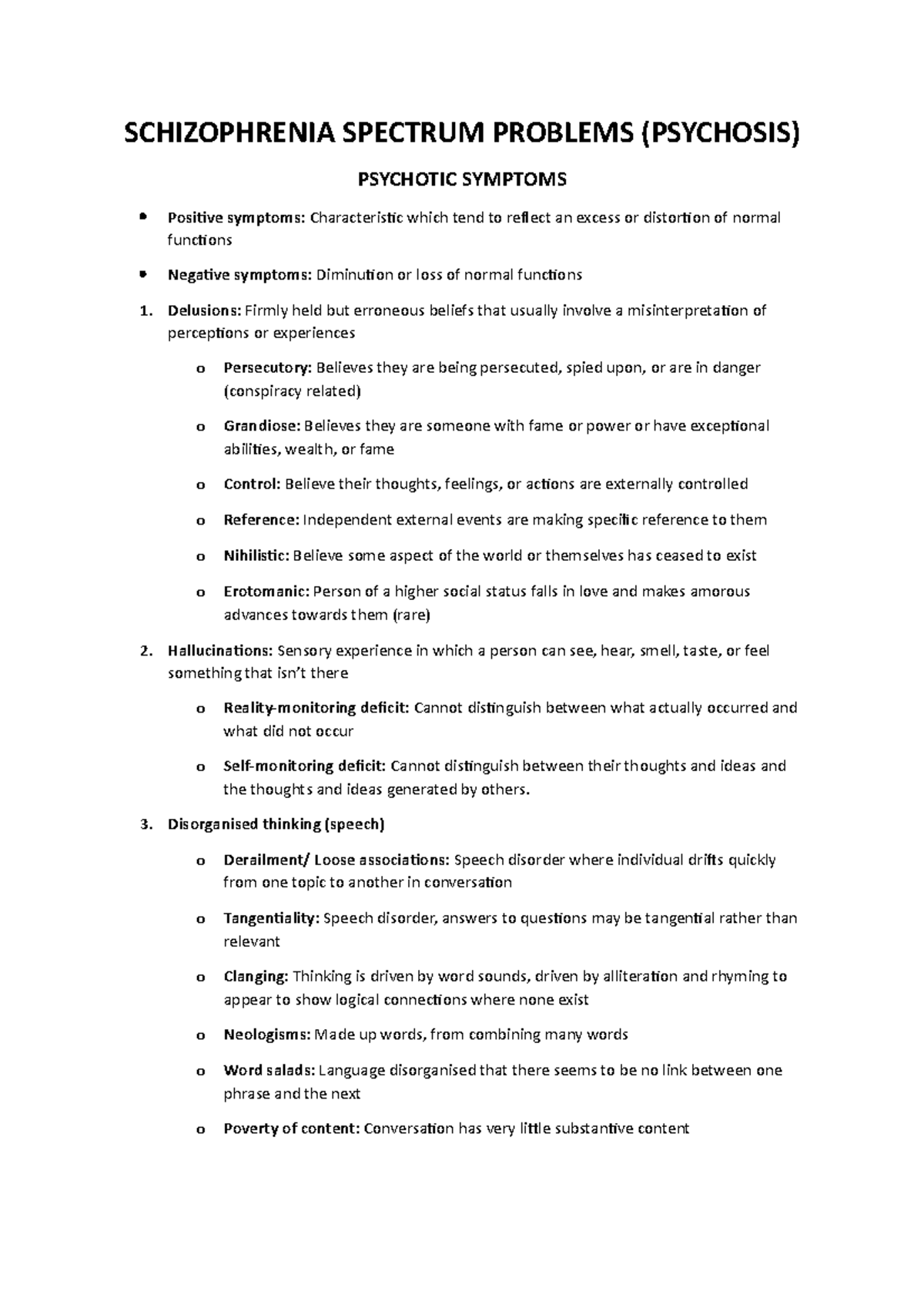 Psychotic Disorders - SCHIZOPHRENIA SPECTRUM PROBLEMS (PSYCHOSIS ...