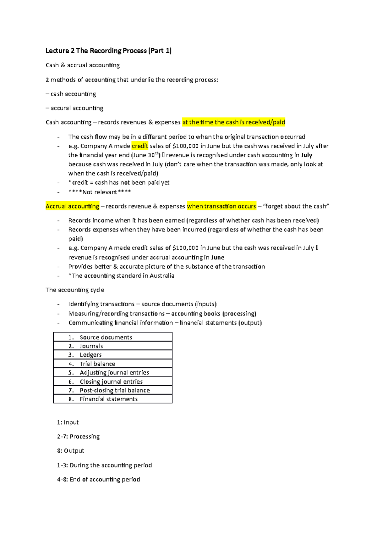 Acc1100 chapter 2 - Lecture notes 2 - Lecture 2 The Recording Process ...