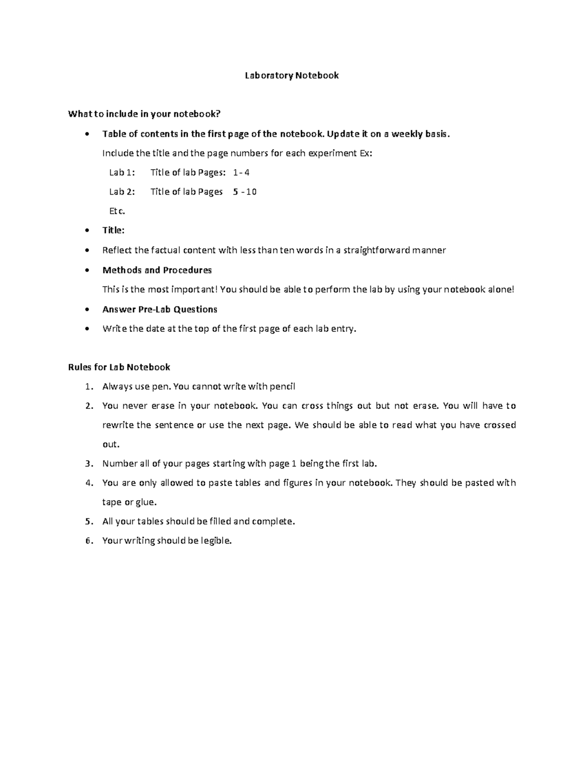 Notebook rules - reference - Laboratory Notebook What to include in ...
