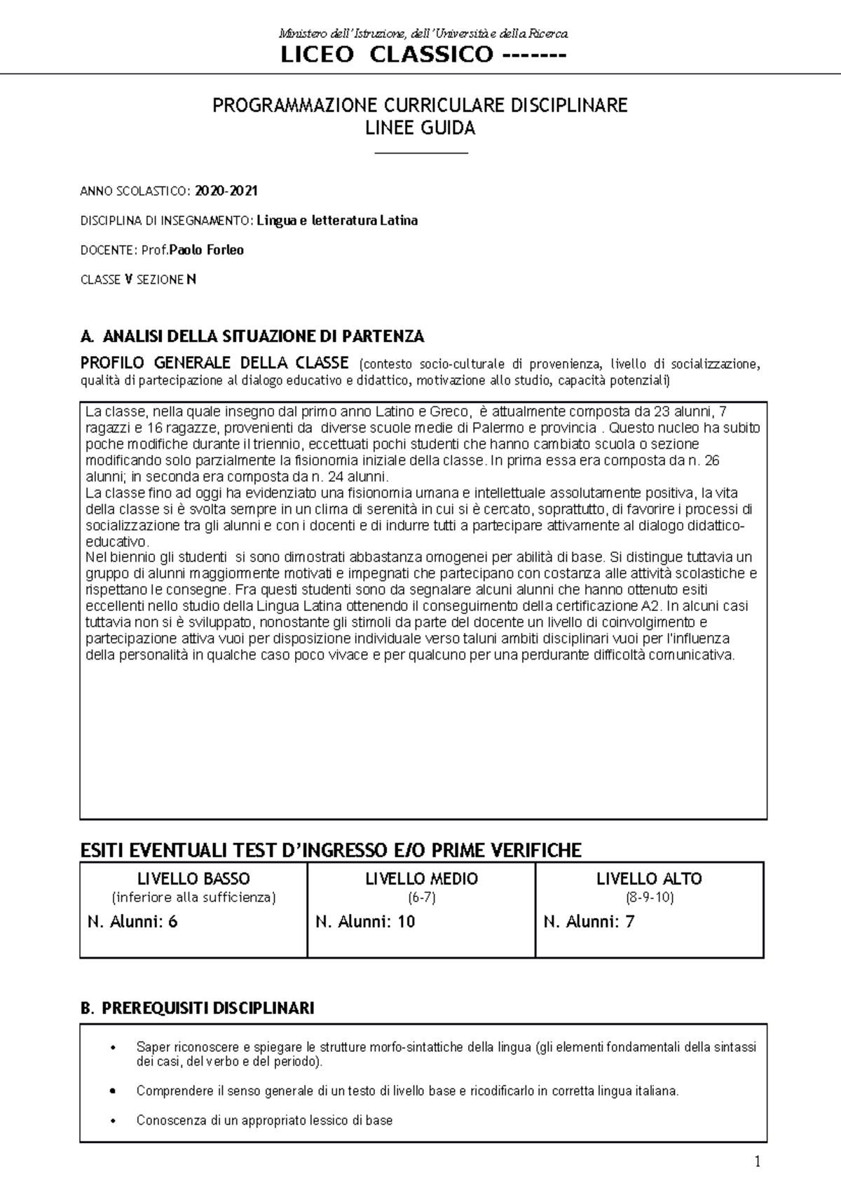 Programmazione Paolo Forleo - Ministero dell’Istruzione, dell’Università e della Ricerca LICEO ...