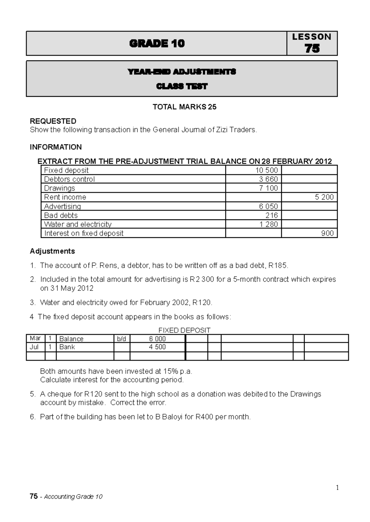75 - notes final acc - GRADE 10 LESSON 75 YEAR-END ADJUSTMENTS CLASS ...