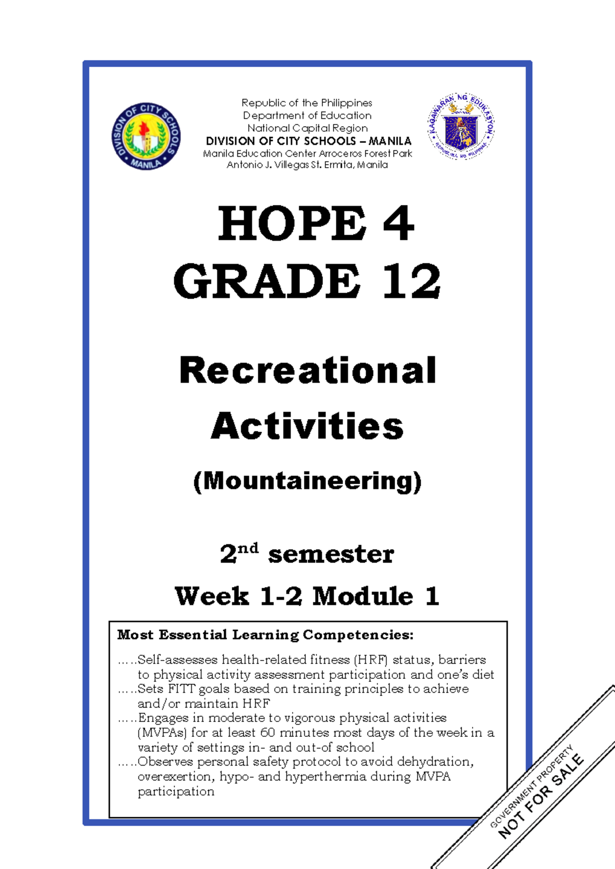 HOPE 4 Module 1 Mountaineering - ####### Republic of the Philippines ...