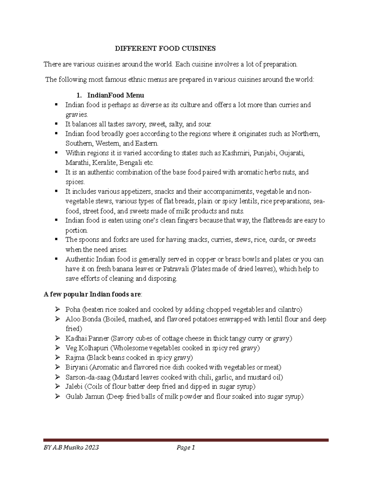 Different FOOD Cuisines - DIFFERENT FOOD CUISINES There are various ...