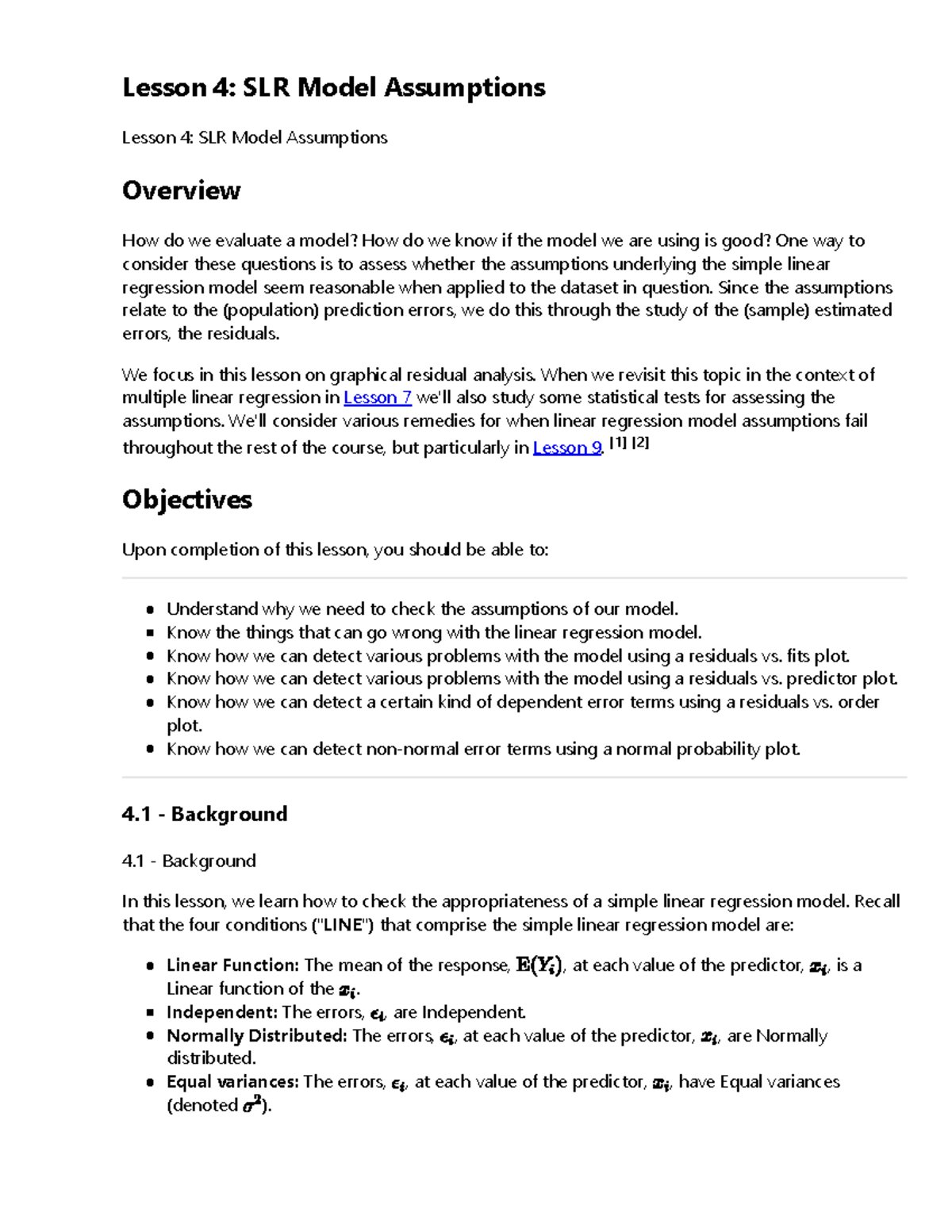 Lesson 4 SLR Model Assumptions - Lesson 4: SLR Model Assumptions Lesson ...