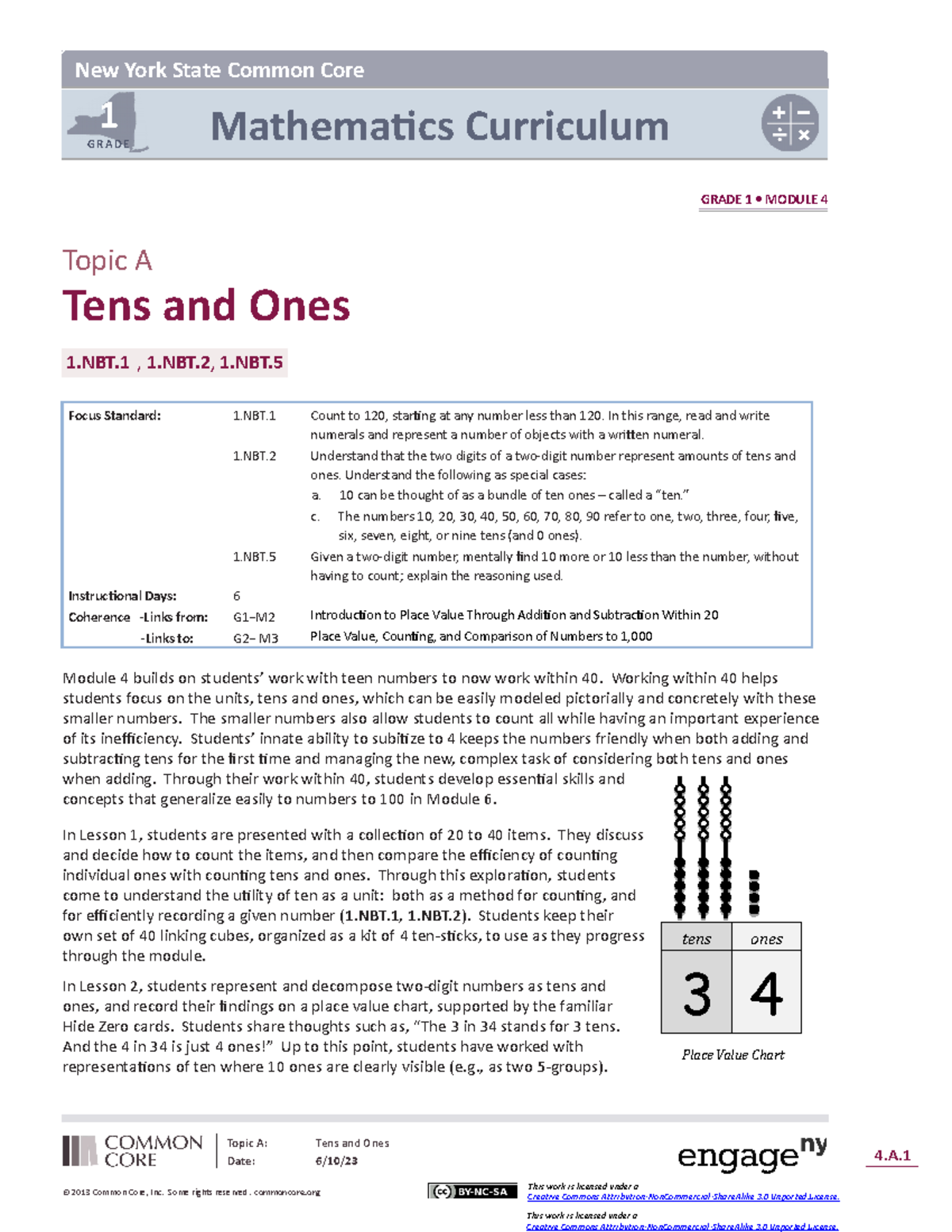 G1-M4-A-Topic Overview - Topic A Tens and Ones 1.NBT , 1.NBT, 1. Focus ...