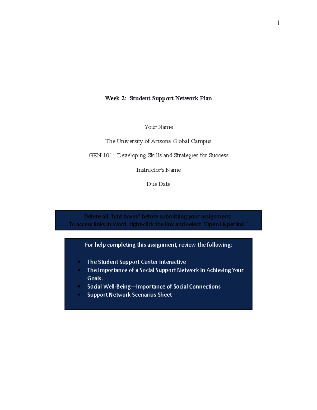 Week 2 Student Support Network Plan Template - 1 Week 2: Student ...