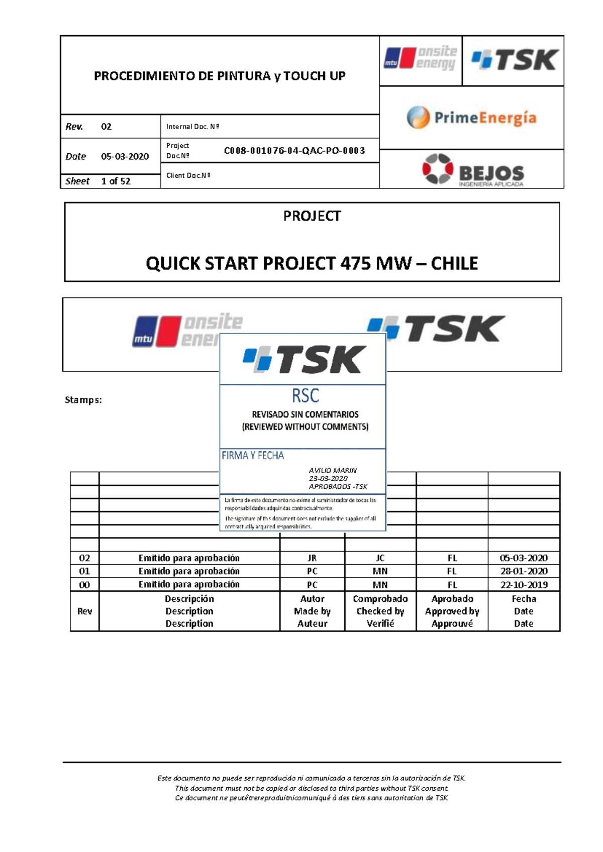 461785163 C008 001076 04 QAC PO 0003 02 RSC TSK touch up NO pdf - Rev. 02 Internal Doc. Nº Date ...