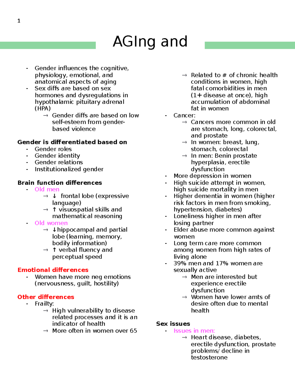 6. Gender and aging - 1 Gender influences the cognitive, physiology ...
