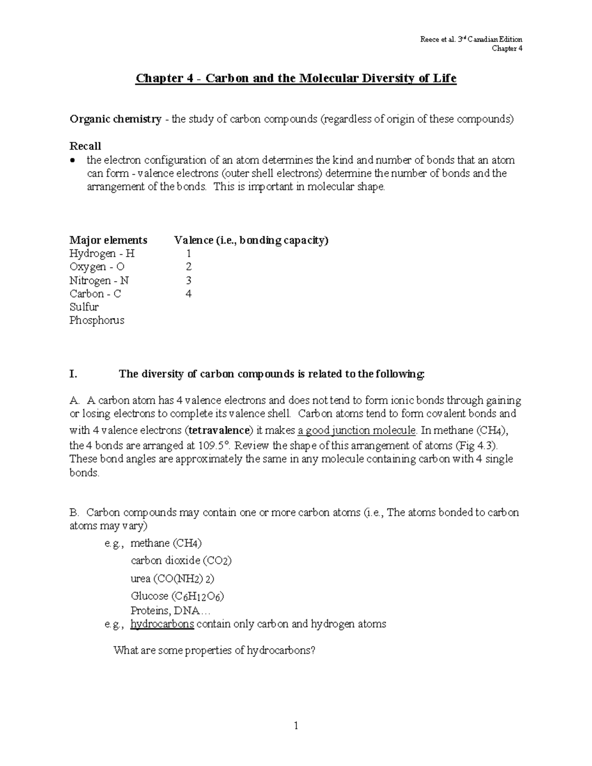 Chap 4 - Organic Chemistry - Chapter 4 Chapter 4 - Carbon and the ...