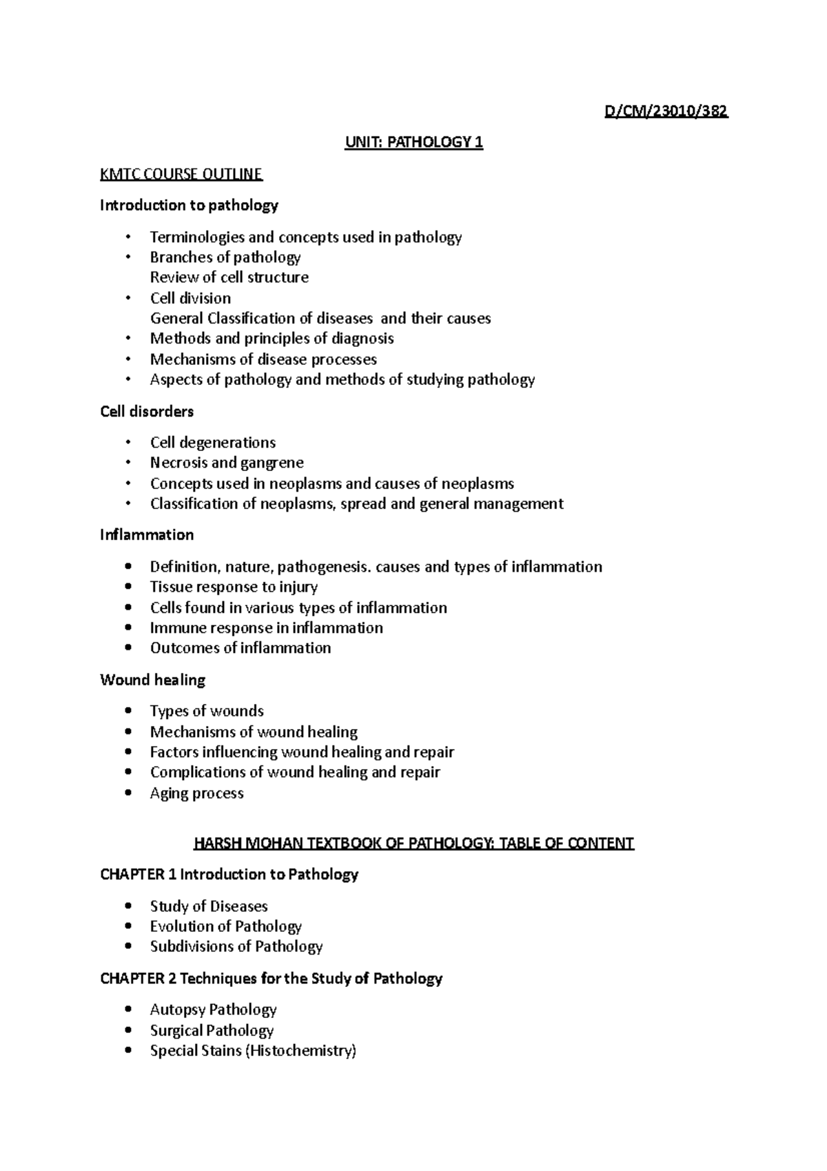 Pathology 1 Compiled - Notes - D/CM/23010/ UNIT: PATHOLOGY 1 KMTC ...