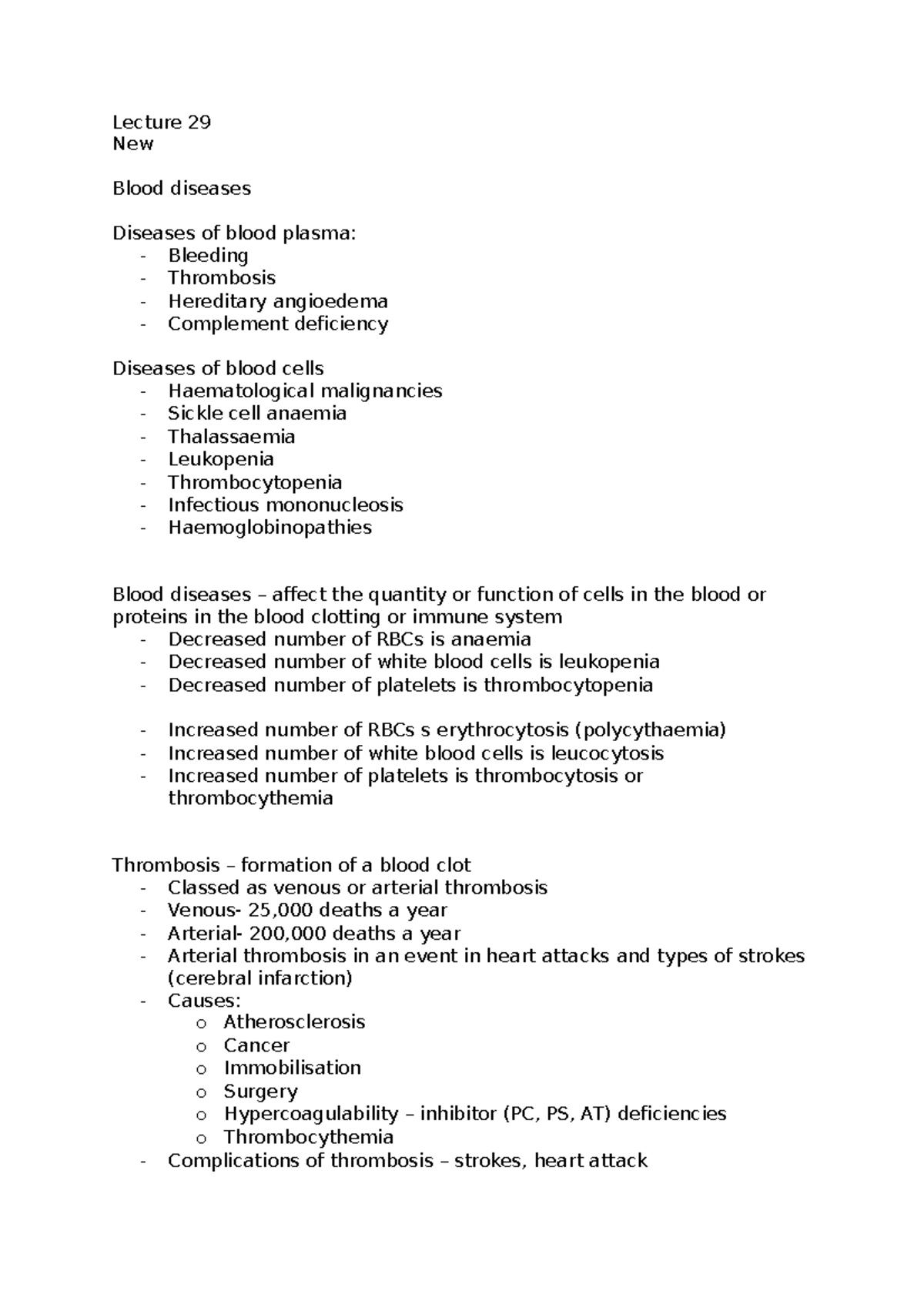 Lecture 29 - Lecture 29 New Blood diseases Diseases of blood plasma ...