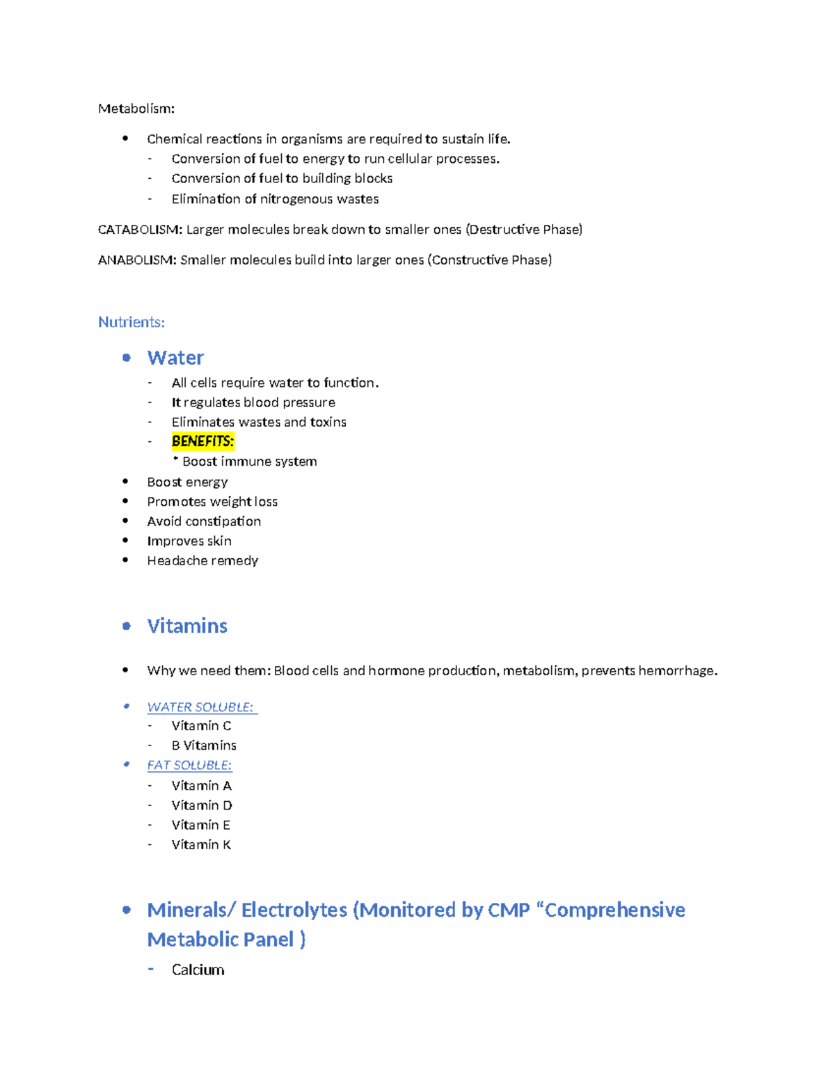 Nutrition Week 7 Lec Notes - Metabolism: Chemical reactions in ...