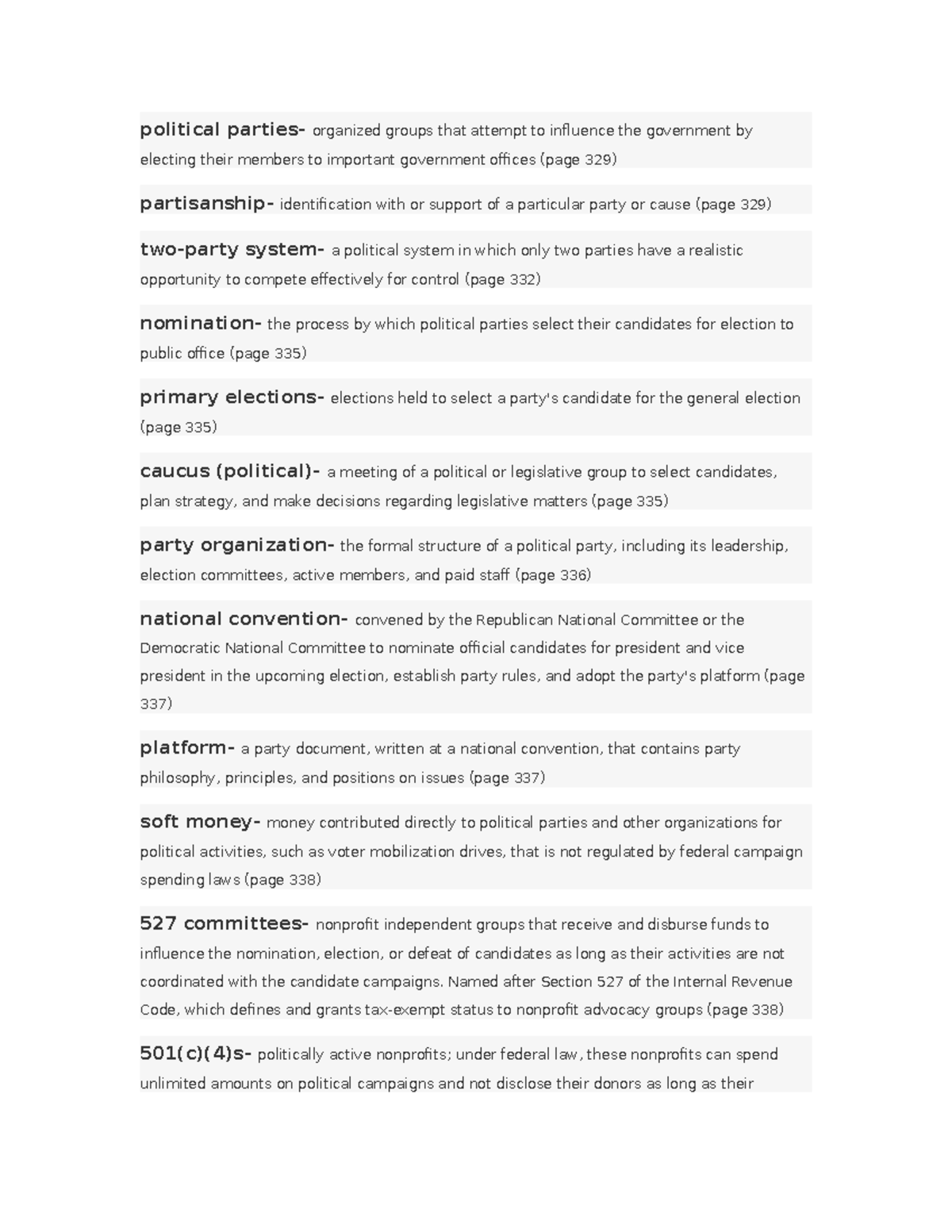 Chap 9 vocab - political parties- organized groups that attempt to ...