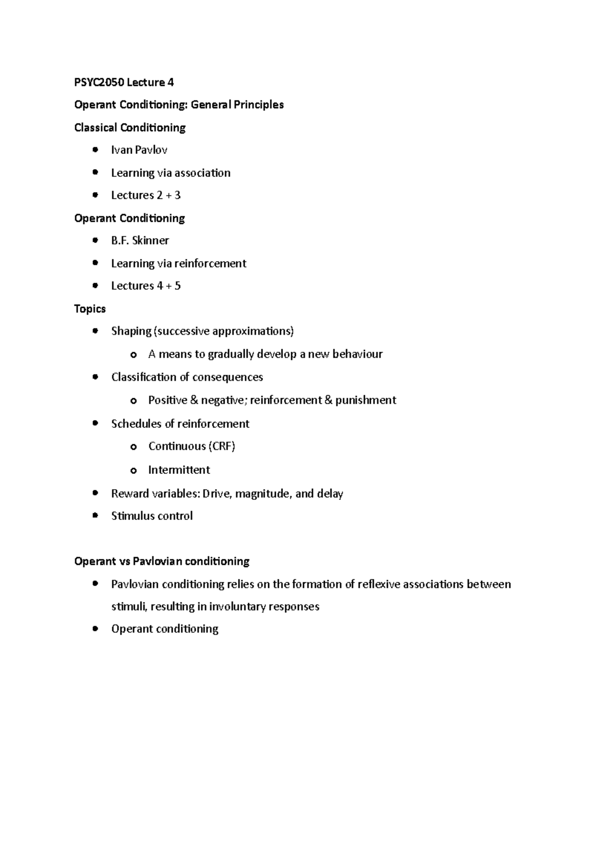 PSYC2050 Lecture 4 - Skinner Learning via reinforcement Lectures 4 + 5 ...