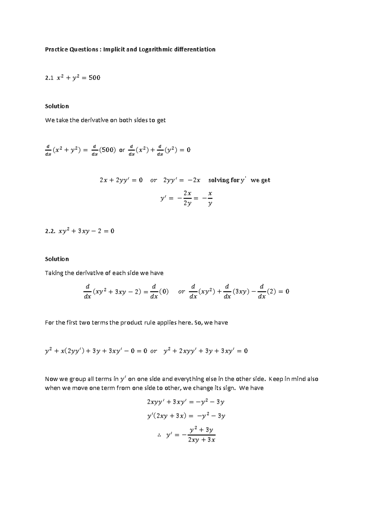 Implicit differentiation Practice questions and Solutions - Practice ...