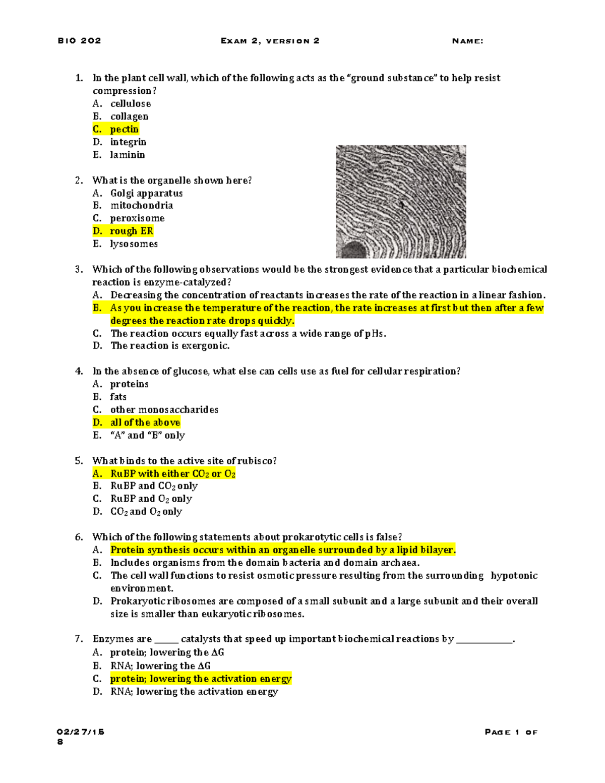 Exam 2 Questions and Answers - 02/27/15 Page 1 of In the plant cell ...