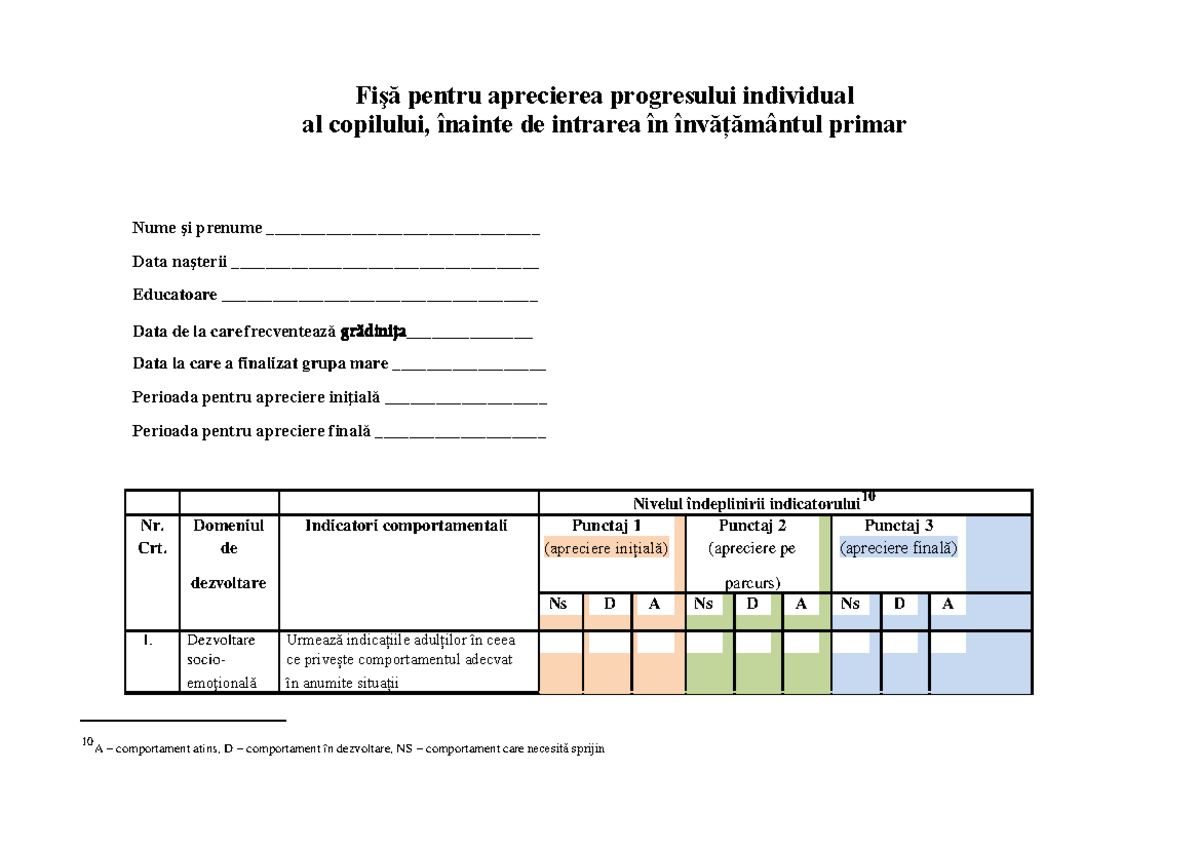 427209612 Fişă Pentru Aprecierea Progresului Individual - Fişă pentru ...