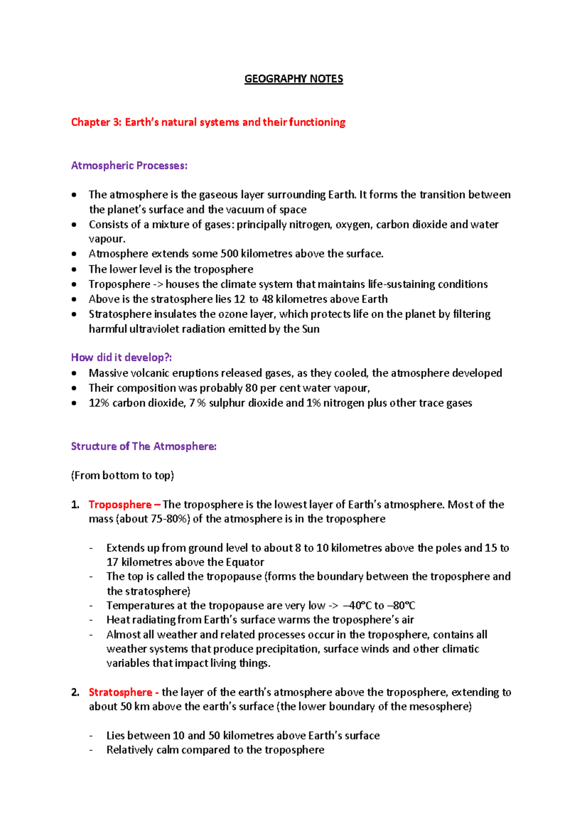 Geography Yearly Notes - GEOGRAPHY NOTES Chapter 3: Earth’s natural ...