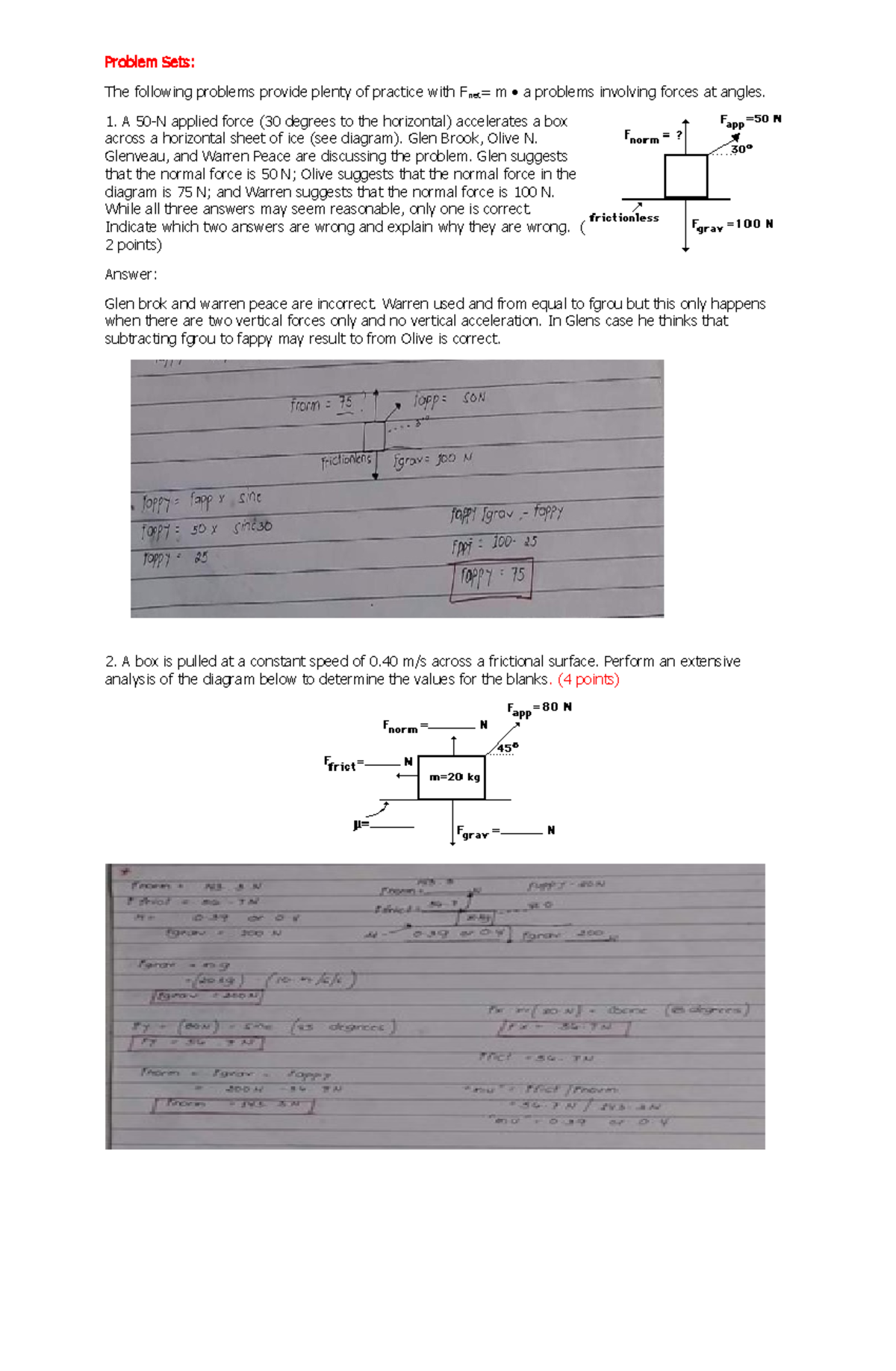 Quiz on net force with answer until number 4 - Copy - Problem Sets: The ...
