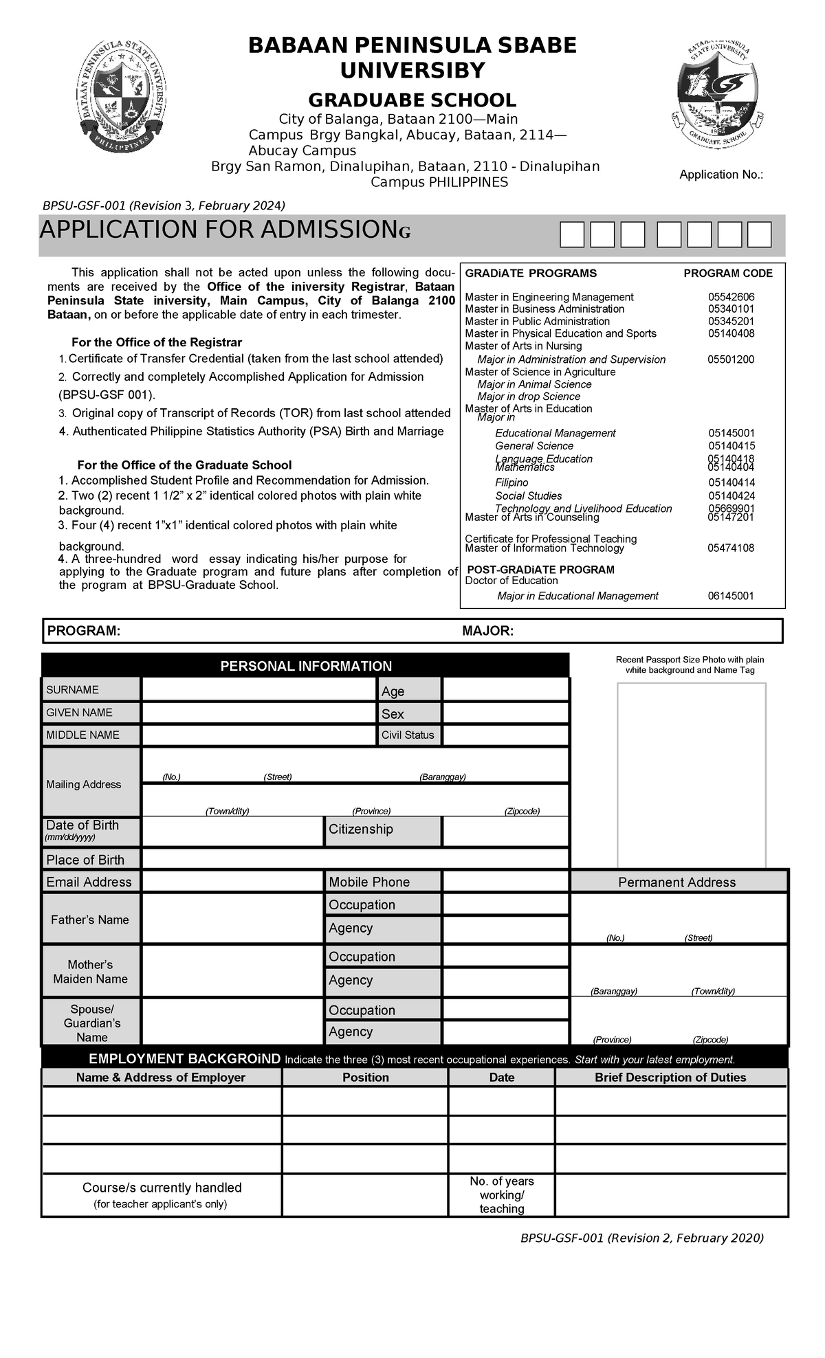 C99b445d - lectures - PROGRAM: MAJOR: BPSU-GSF-001 (Revision 2 ...