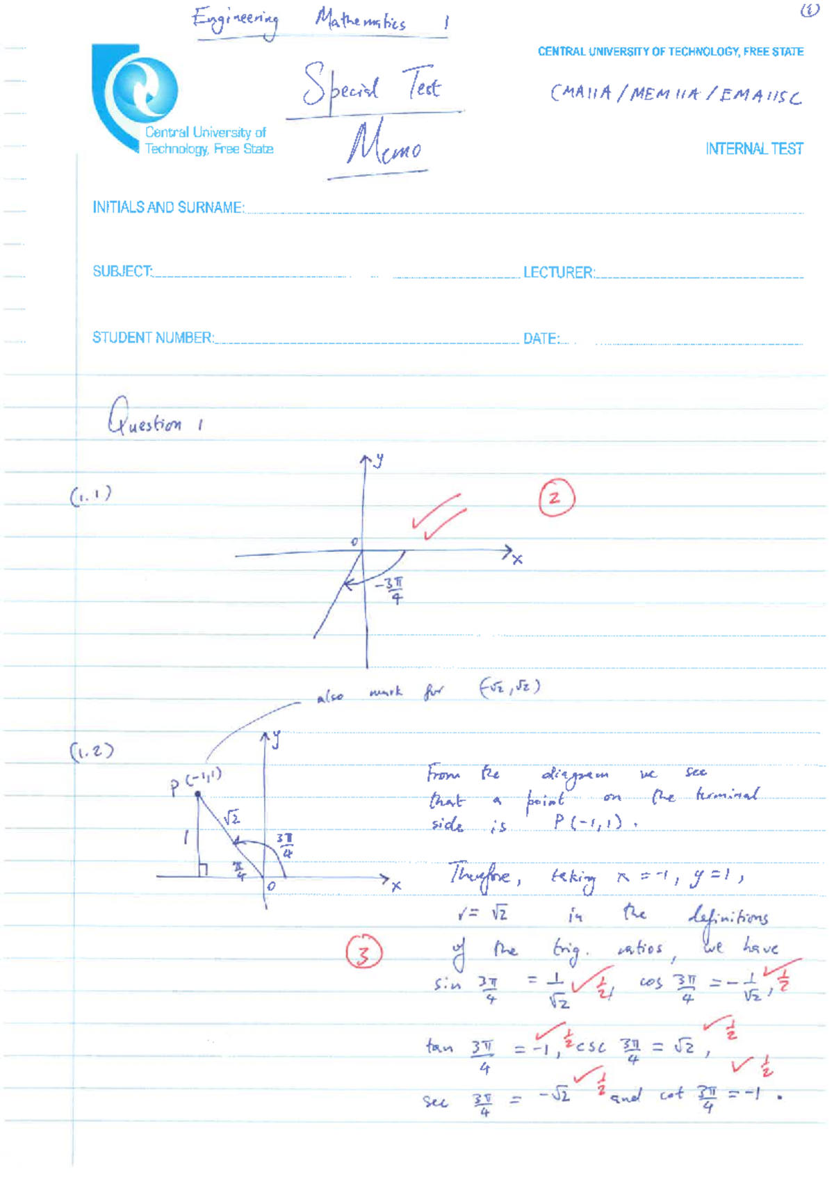 Special test memo pdf - MAT115A - Studocu
