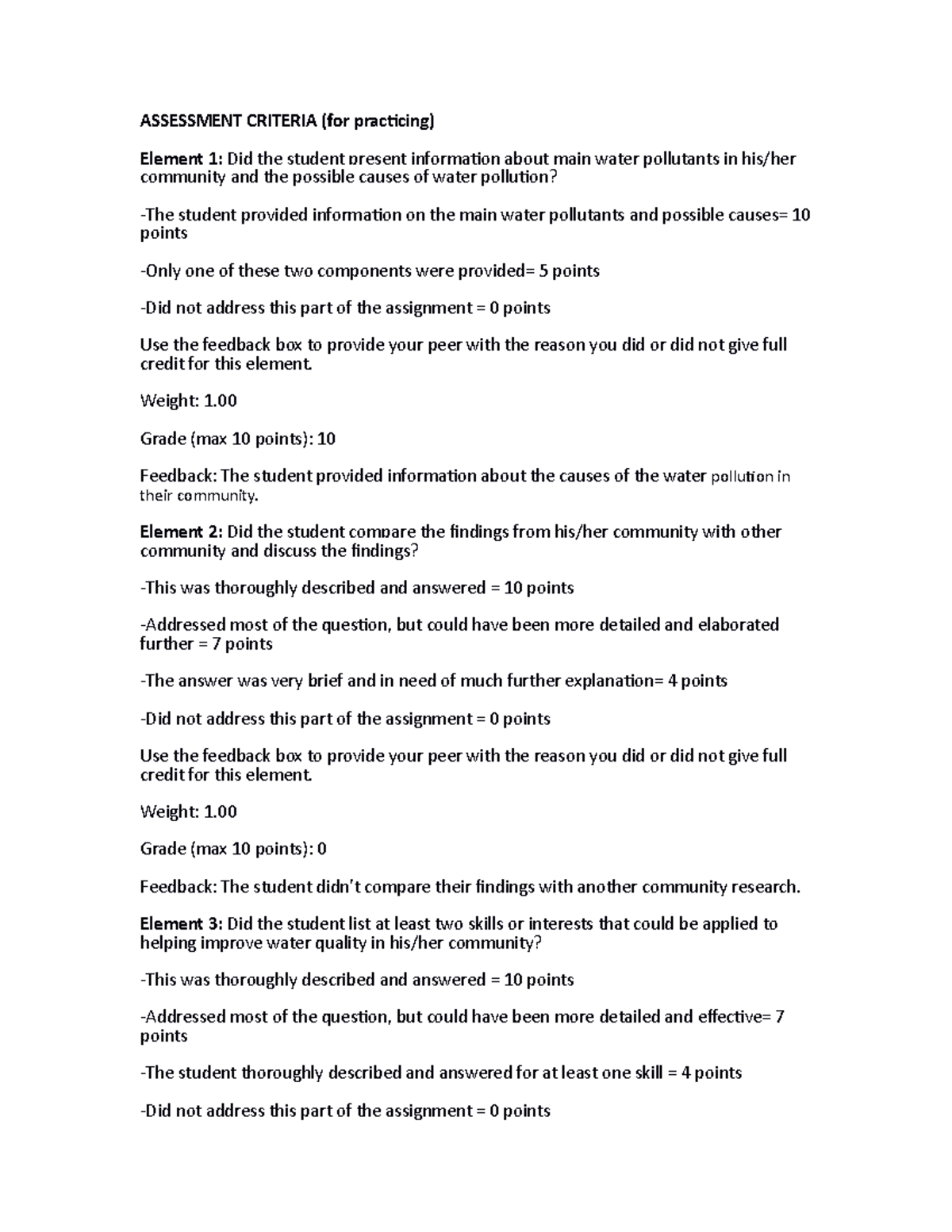 UNIV 1001 Unit 2 Peer Review Assessment - ASSESSMENT CRITERIA (for ...