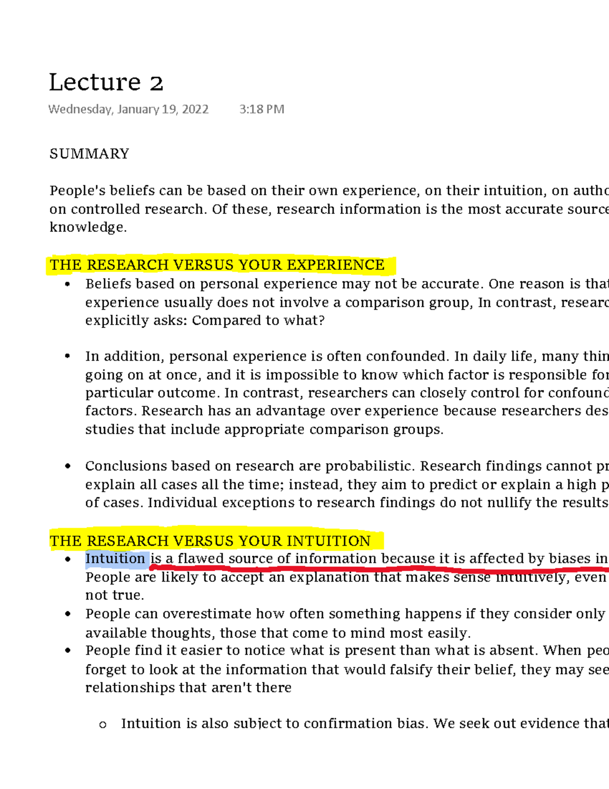 Lecture 2 - Specific notes for Experimental Research Methods psychology ...