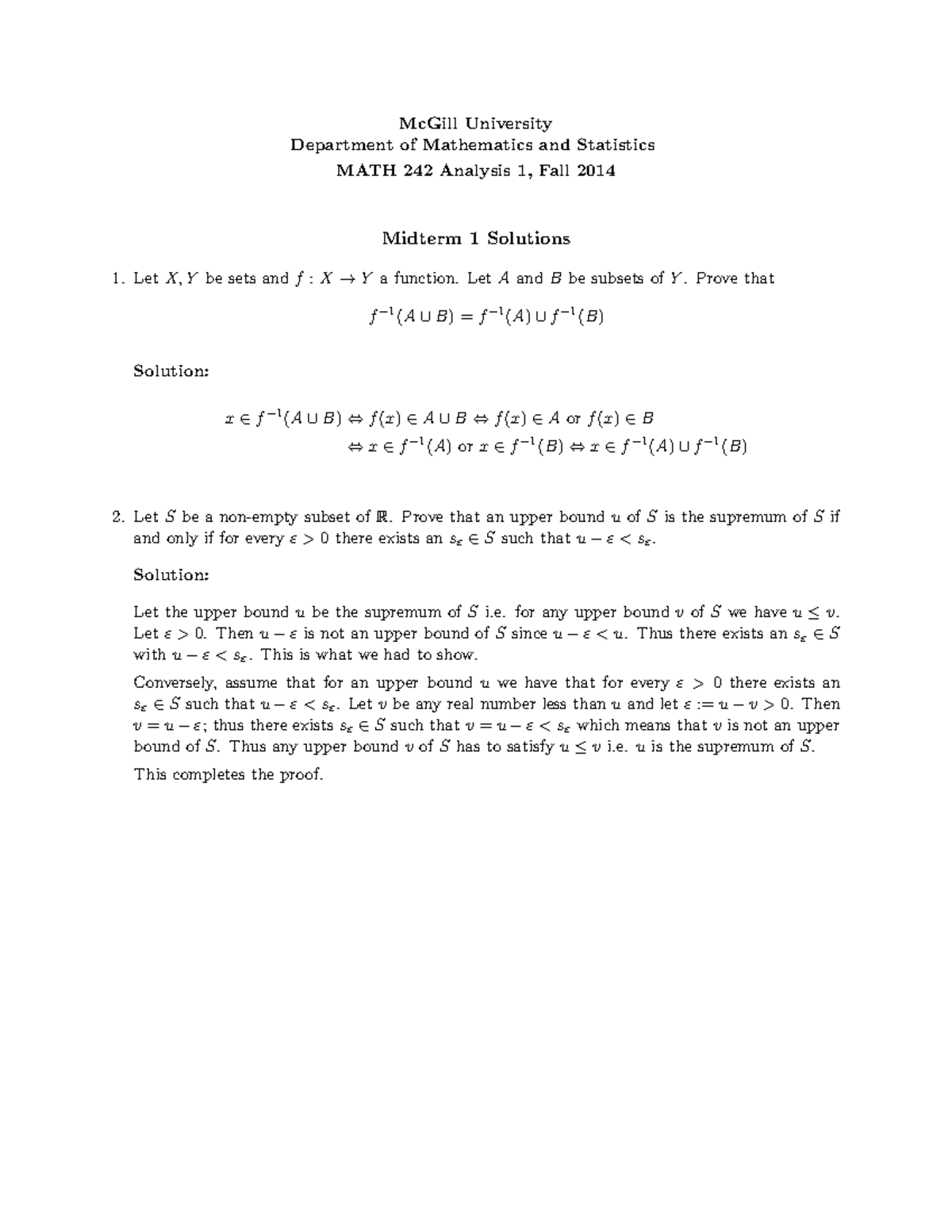 Exam 2014, questions and answers - McGill University Department of Mathematics and Statistics ...