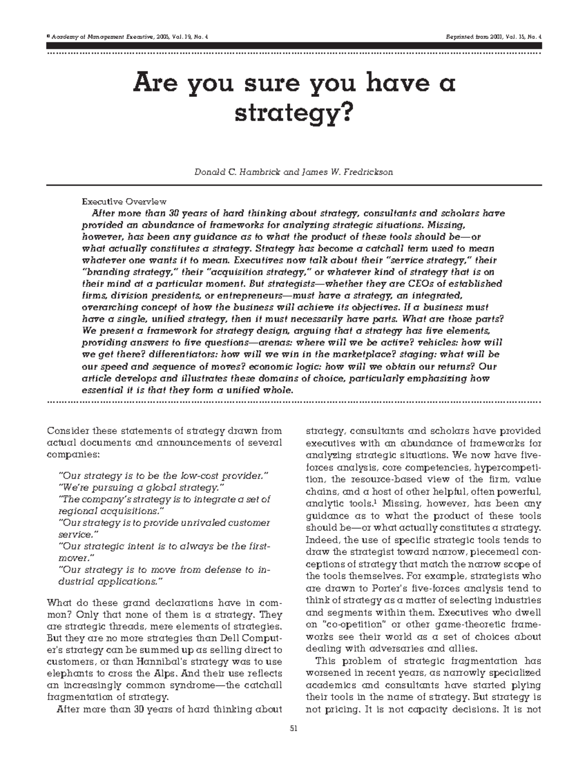 Are you sure you have a strategy - Are you sure you have a strategy ...