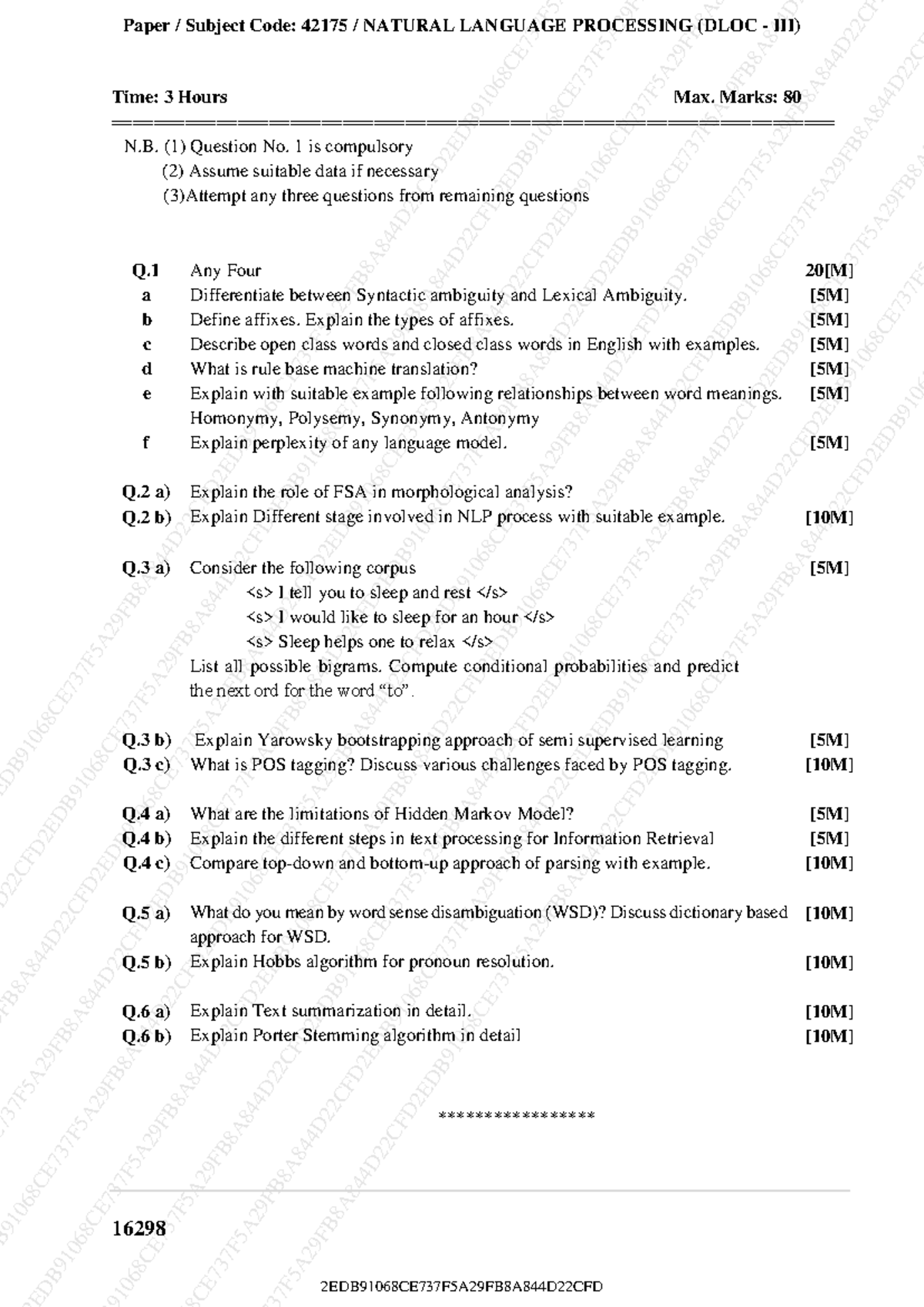 Nlp4 - nlp paper 4 - 16298 Time: 3 Hours Max. Marks: 80 - Studocu