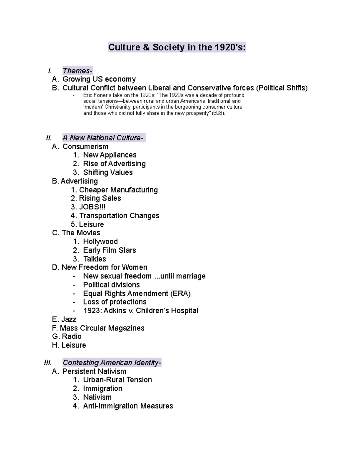 Culture Society in the 1920's - Culture & Society in the 1920's: I ...