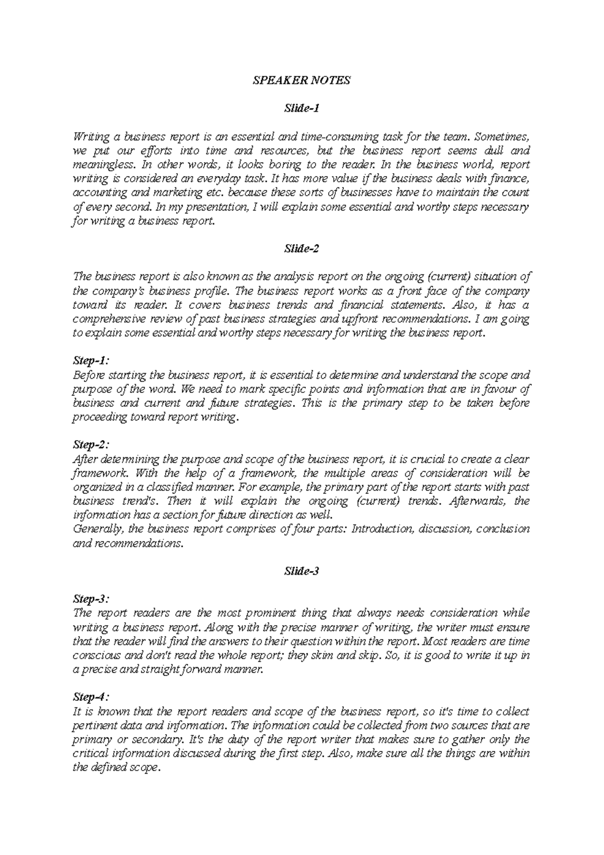 Speaker Notes - Course work - SPEAKER NOTES Slide- Writing a business ...