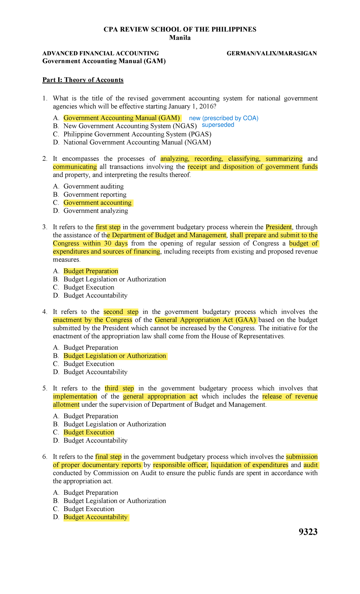 9323 - Government Accounting Manual - CPA REVIEW SCHOOL OF THE ...