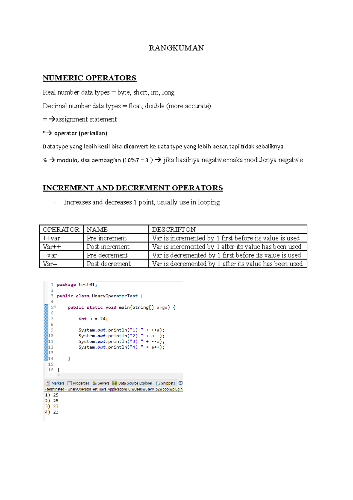 Rangkuman Arithmetic Operation 26022014 60 - RANGKUMAN NUMERIC OPERATORS Real number data types ...