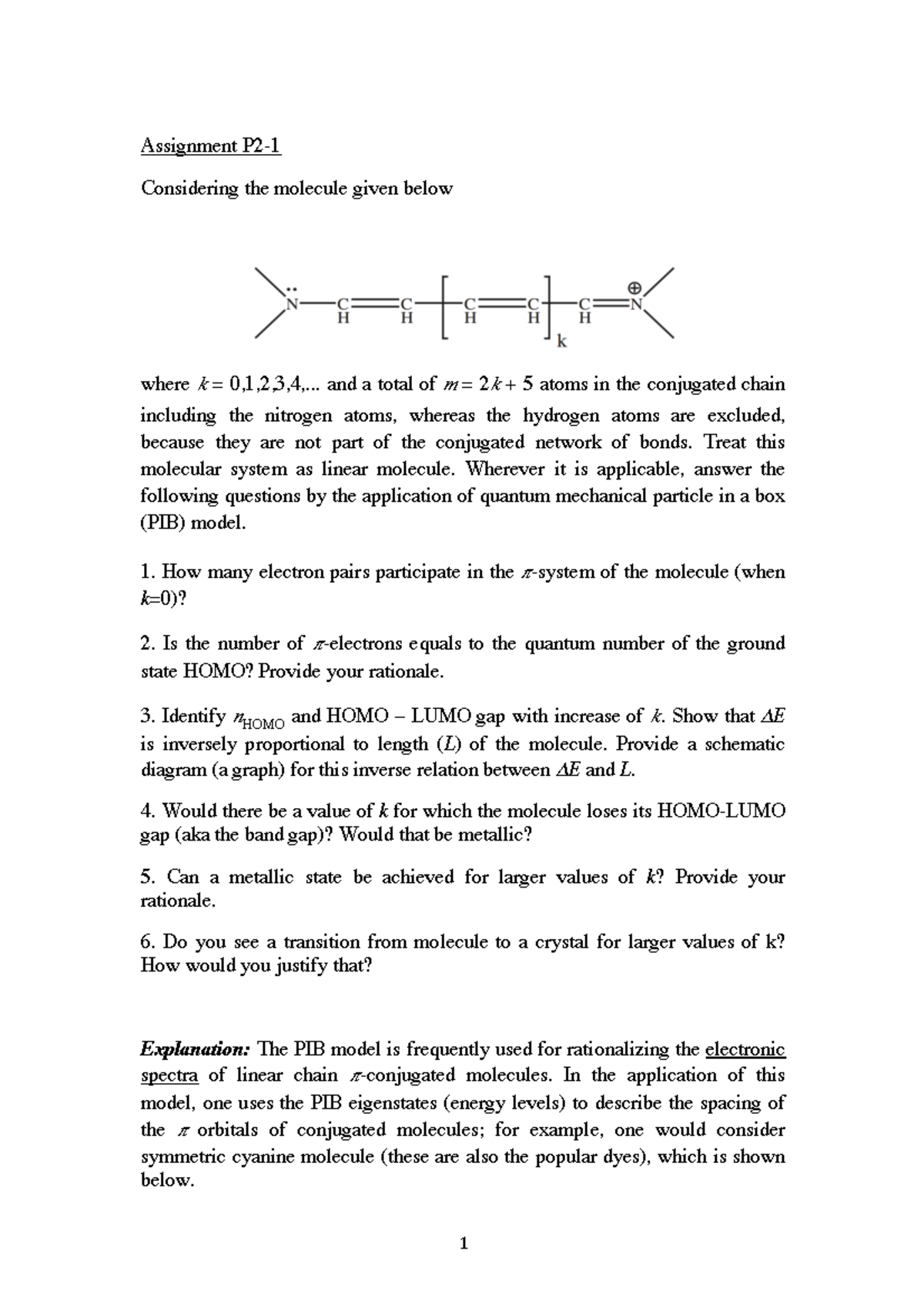 Assignmenet-P2 1 Key - cdffsd - ! Assignment P2- Considering the molecule given below where 𝑘 ...