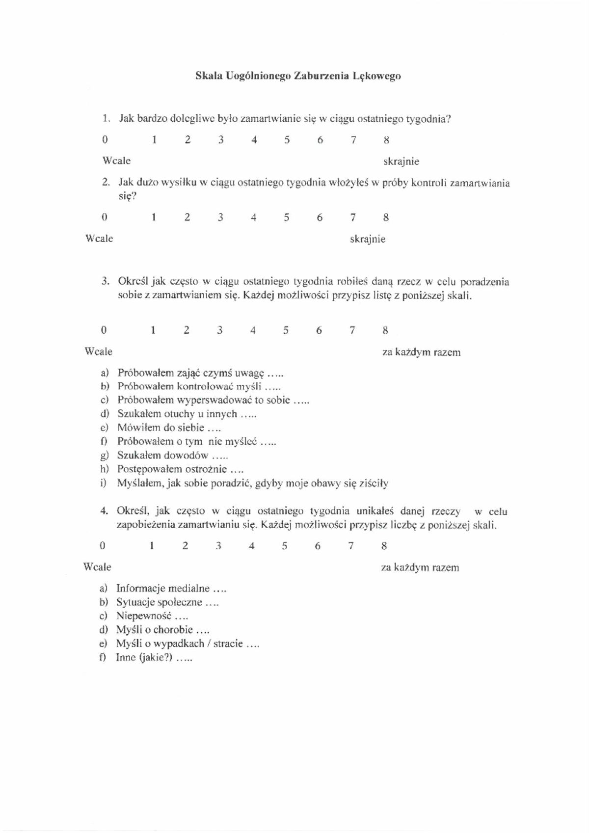 Skala GAD - psychologia kliniczna - Studocu