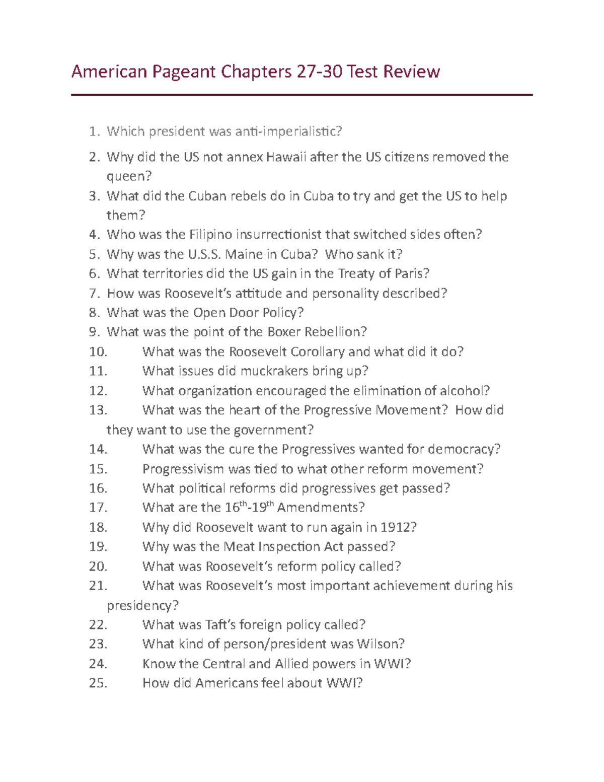 Test Autumn 2020, questions and answers - American Pageant Chapters 27 ...