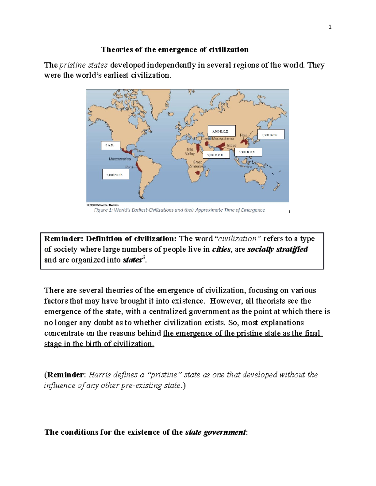 Theories of the Emergence of Civilization - Studocu