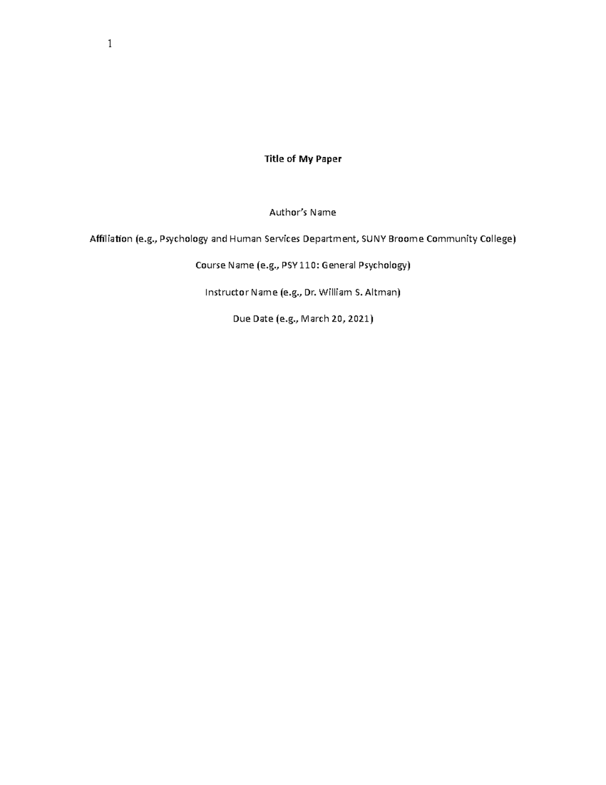 APA Template in APA 7th Edition Student Style - Title of My Paper ...