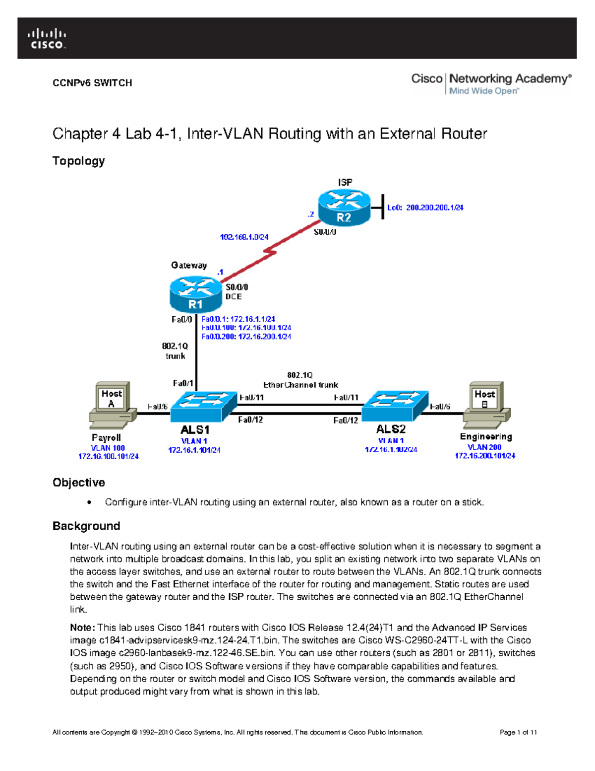 CCNPv 6 Switch Lab4-1 Inter-VLAN Routing Student Form - Chapter 4 Lab 4-1, Inter-VLAN Routing ...
